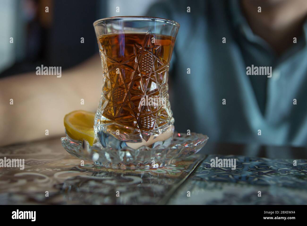Tea in Azerbaijani traditional armudu pear-shaped glass . Azerbaijan ...