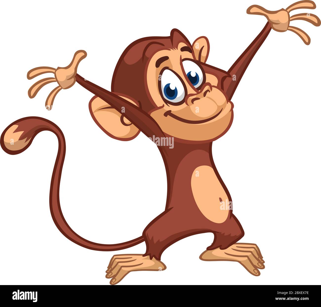 Cute small chimpanzee monkey rise hands. Cartoon illustration Stock ...