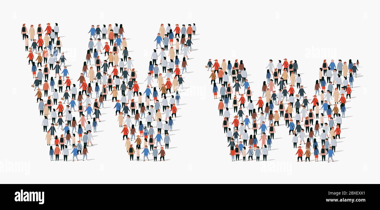 Large group of people in letter W form. Vector seamless background ...