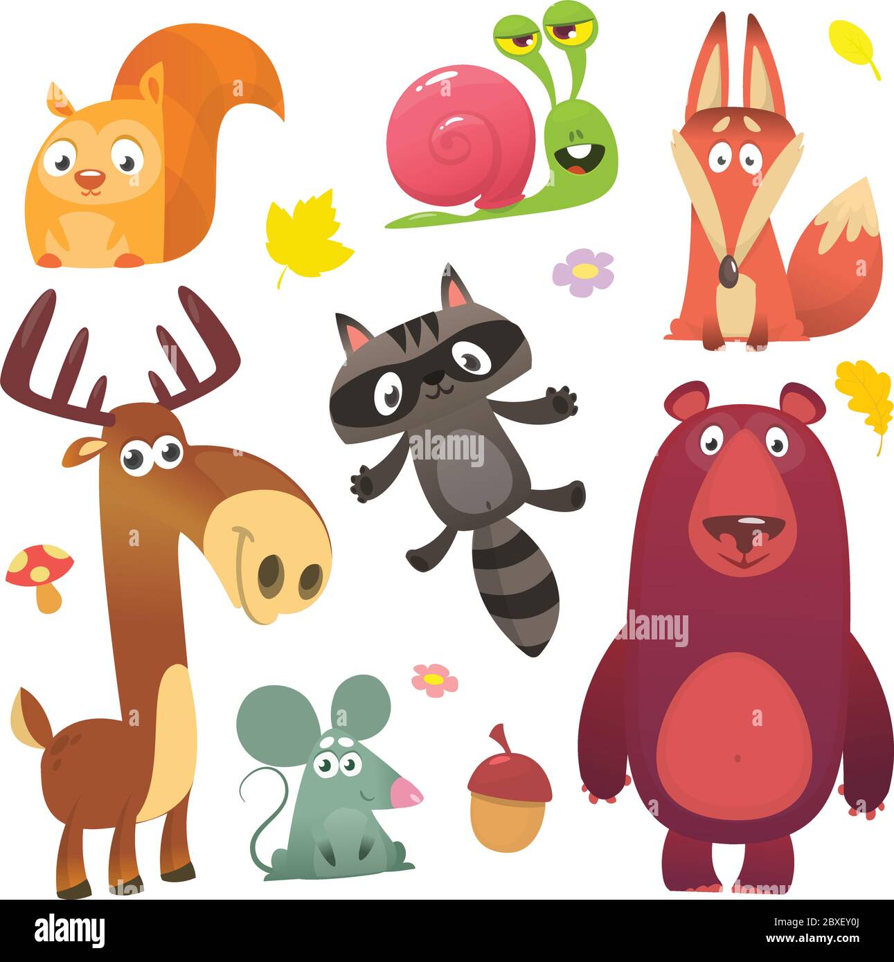 Cartoon forest animal characters. Wild cartoon cute animals set. Big ...