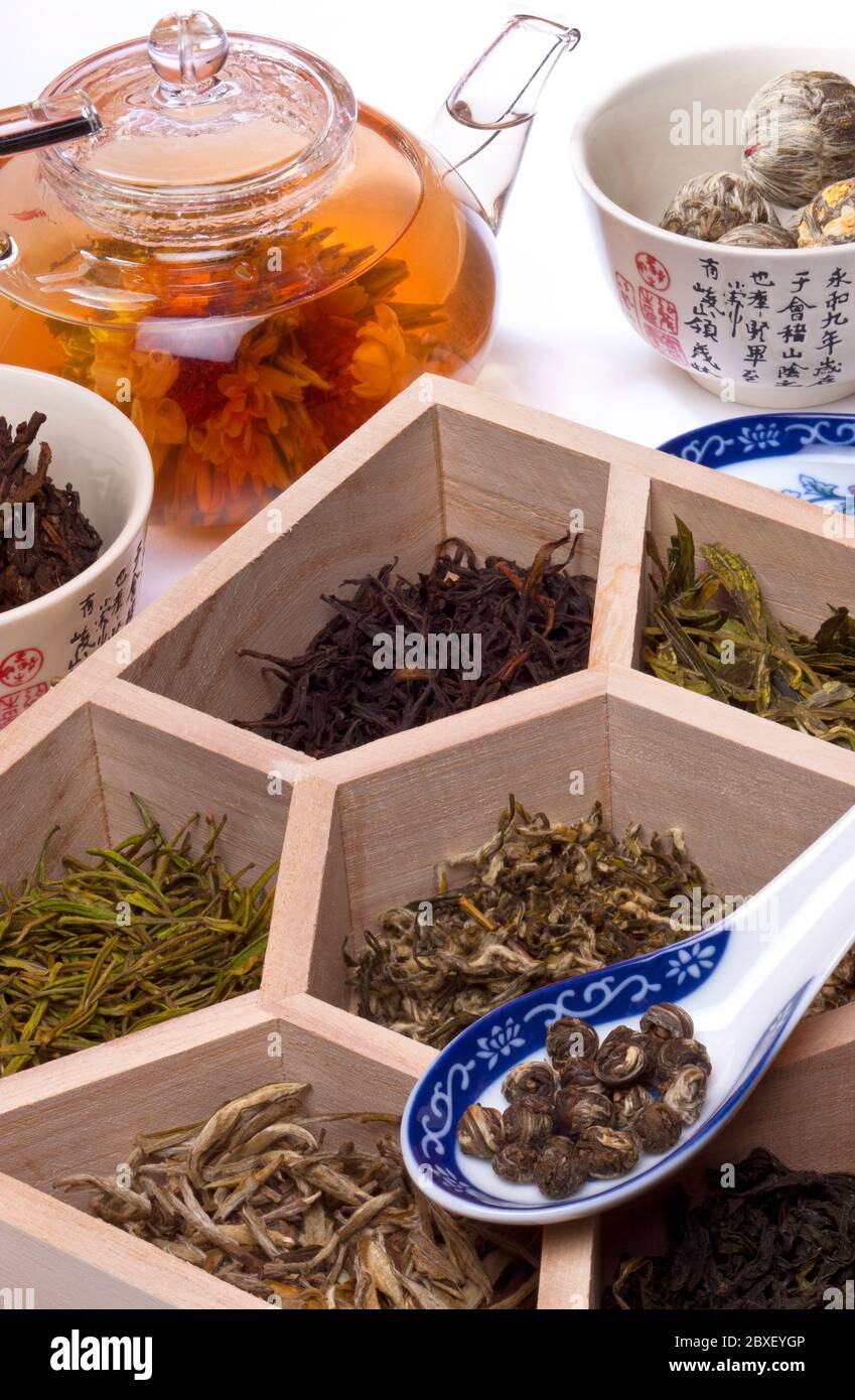 Types of Chinese Tea including, Flowering Tea, Pouchong, Long Jing ...