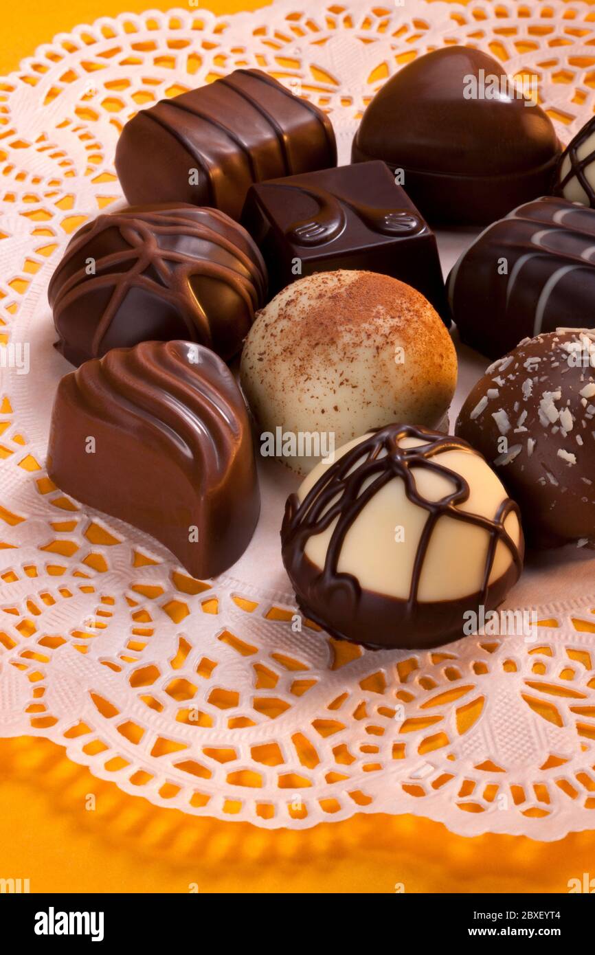 A selection of luxury handmade chocolates. Chocolate is one of the most ...