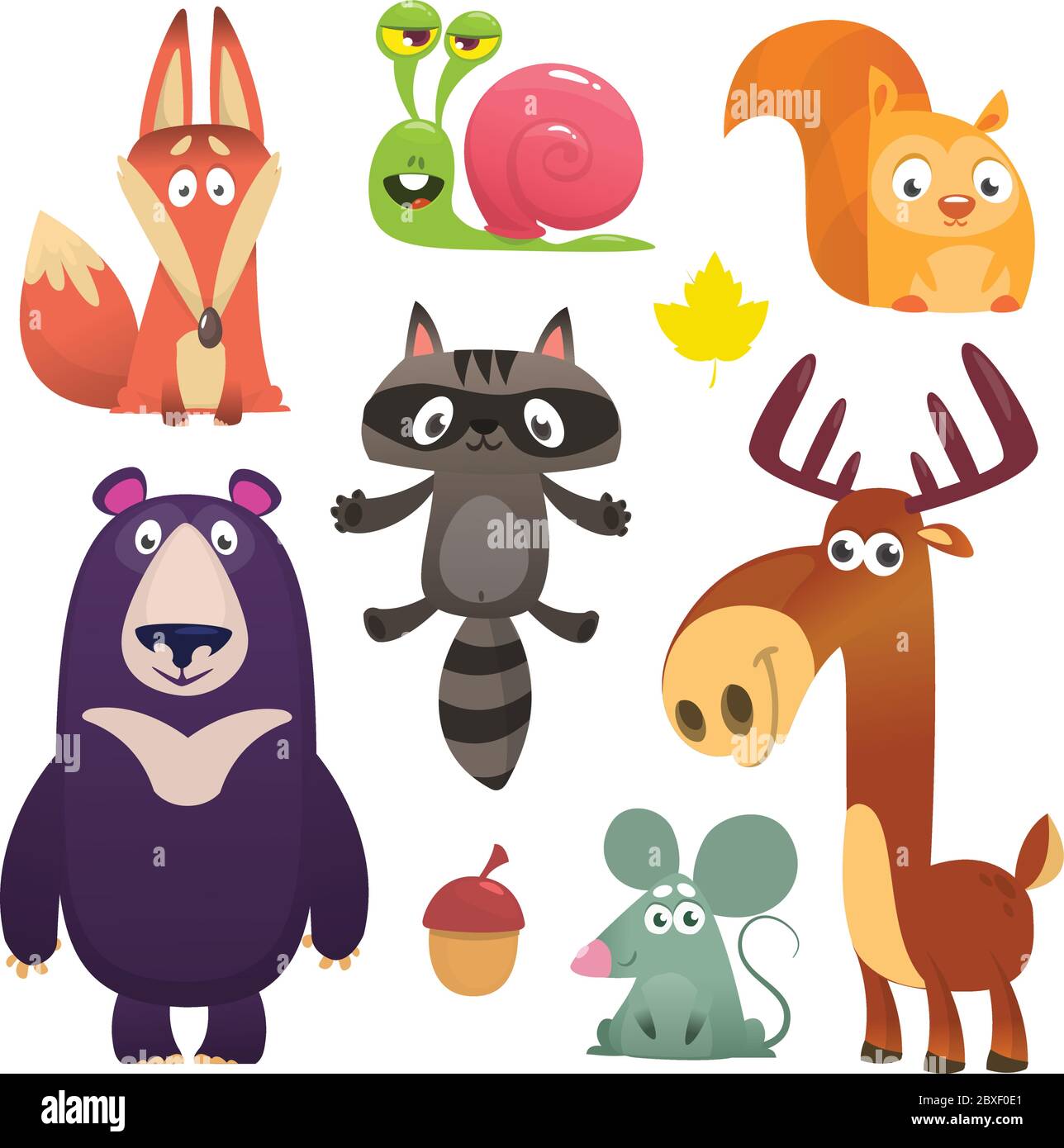 Cartoon forest animals set. Flat vector illustrations design. Squirrel ...