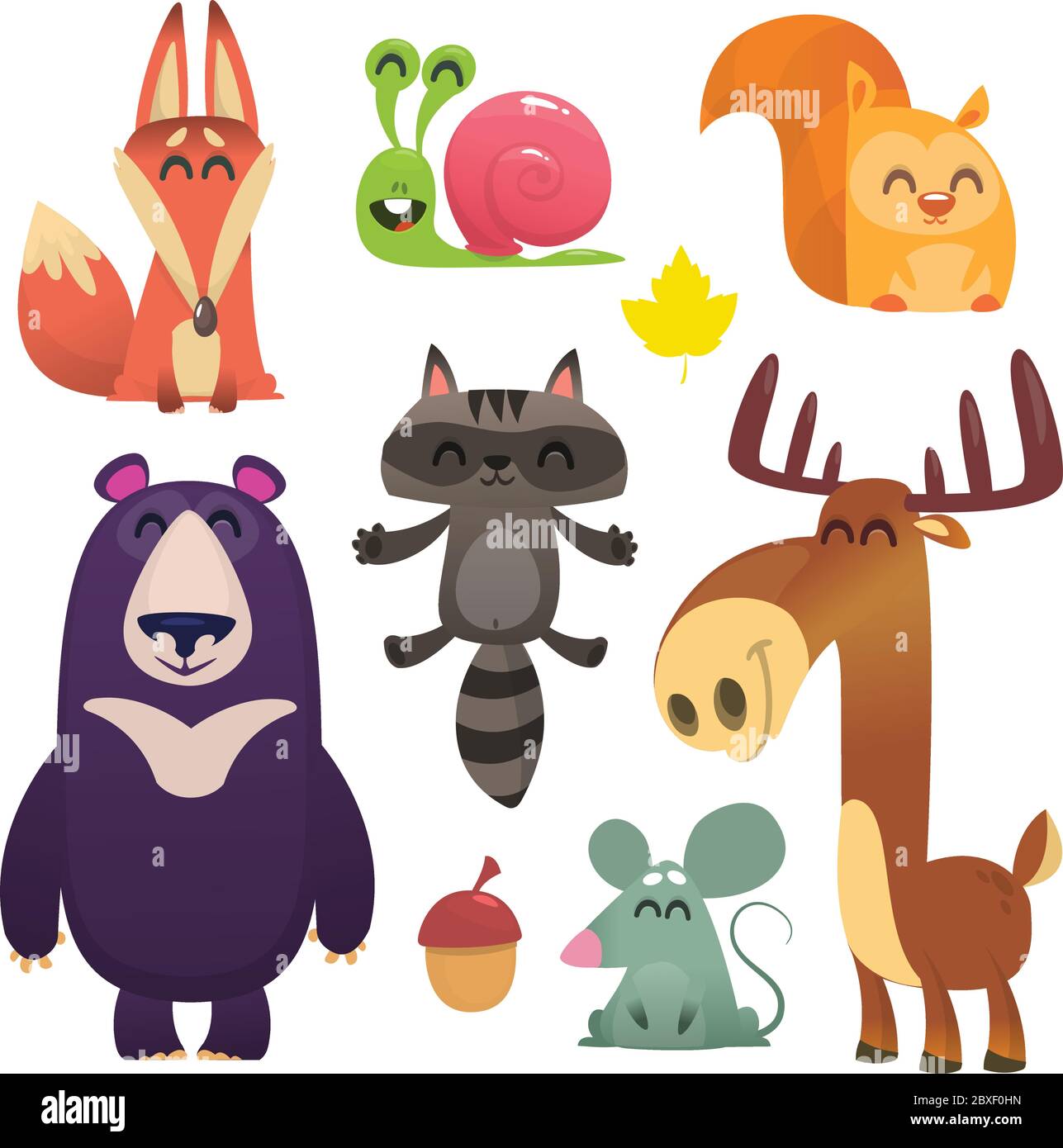 Cartoon forest animals set. Flat vector illustrations design. Squirrel ...