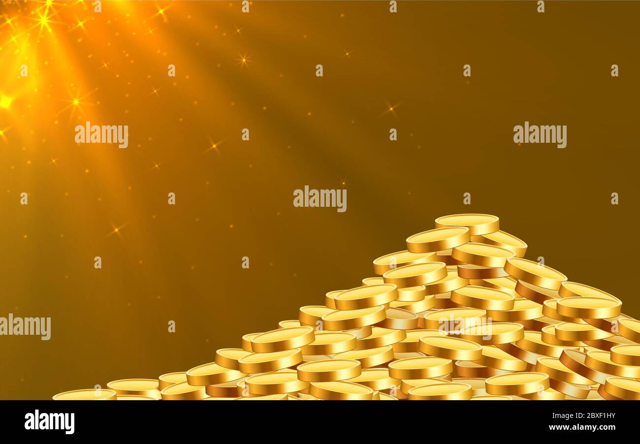 Golden shiny coins. Big bunch of old metal money. Precious expensive ...