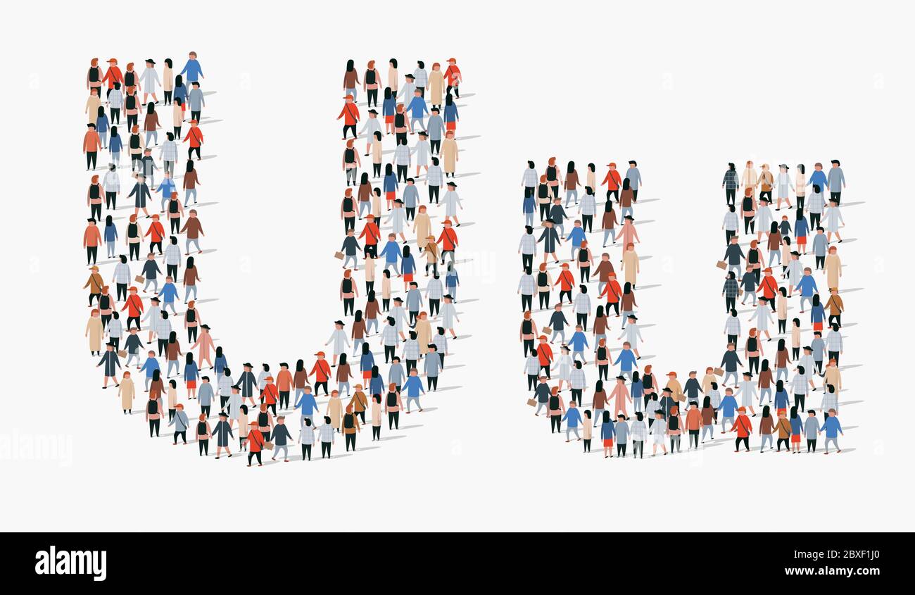 Large group of people in letter U form. Vector seamless background ...