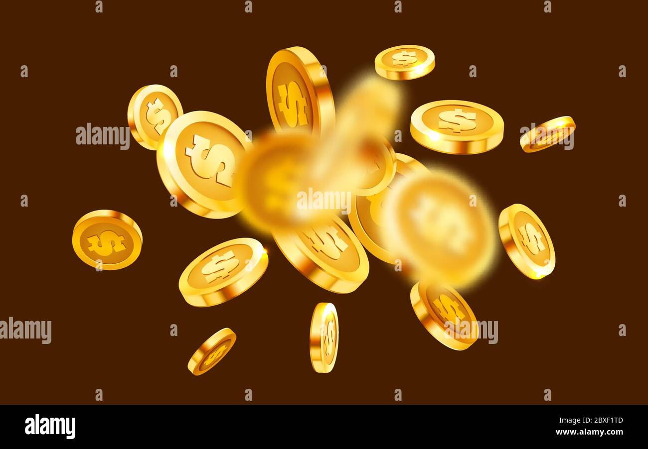 Falling coins, falling money, flying gold coins, golden rain. Jackpot ...
