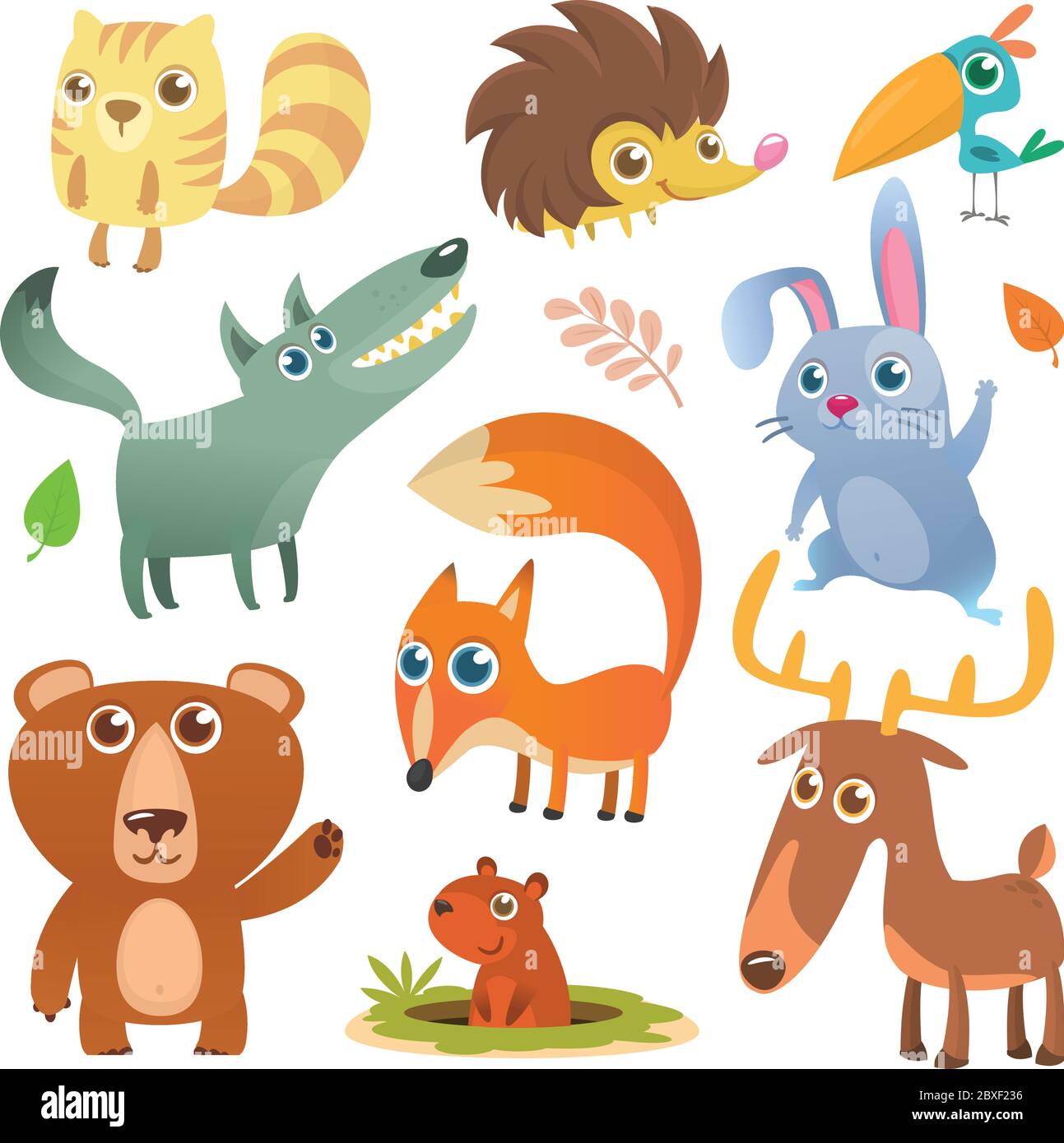 Cartoon forest animal characters. Wild cartoon cute animals set. Big ...