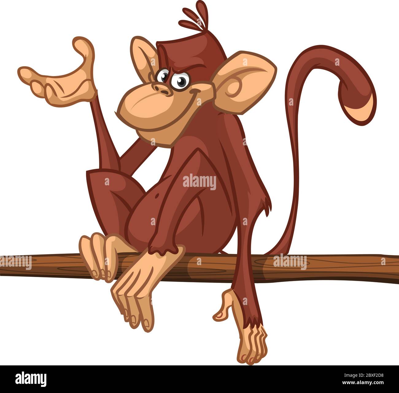 Cartoon monkey chimpanzee sitting on the tree branch. Vector ...