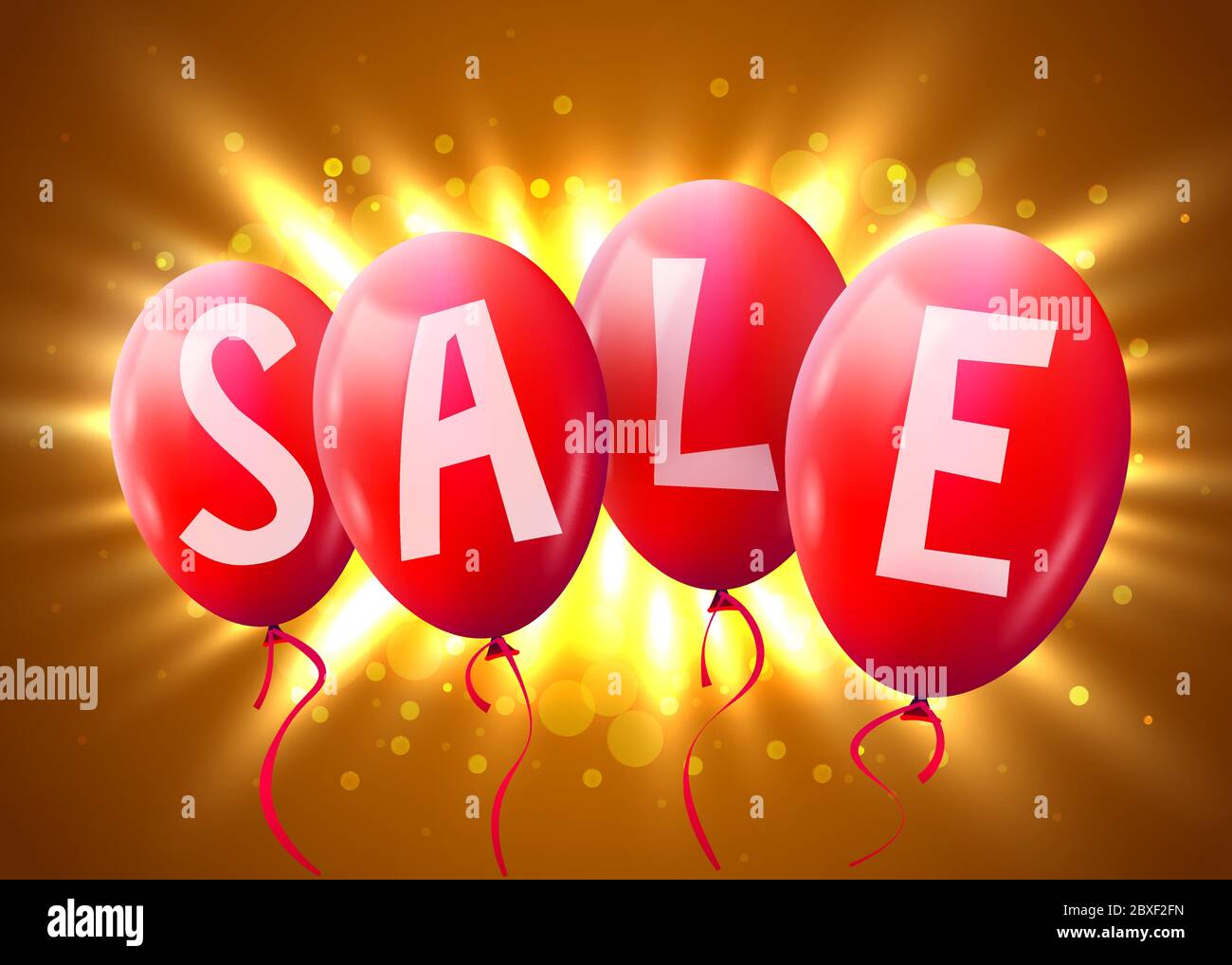 Flying balloons, concept of sale for shops. Four red flying party ...