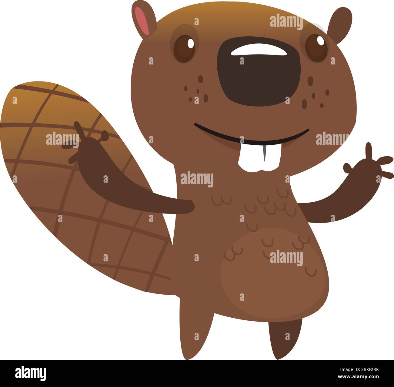 Excited cartoon beaver waving with his hands. Brown beaver mascot ...