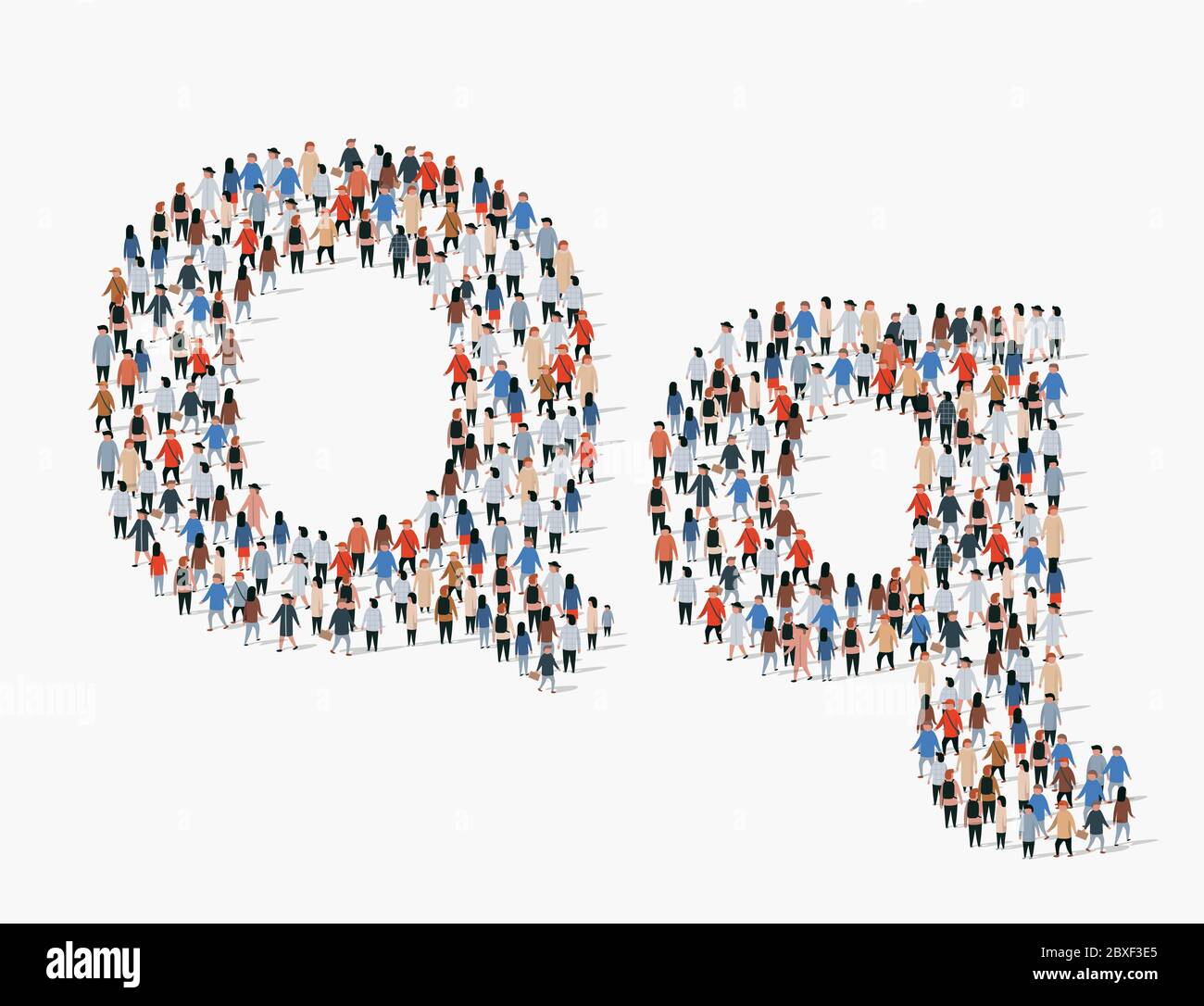 Large group of people in letter Q form. Vector seamless background ...