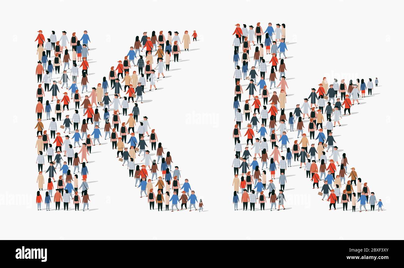 Large group of people in letter K form. Vector seamless background ...