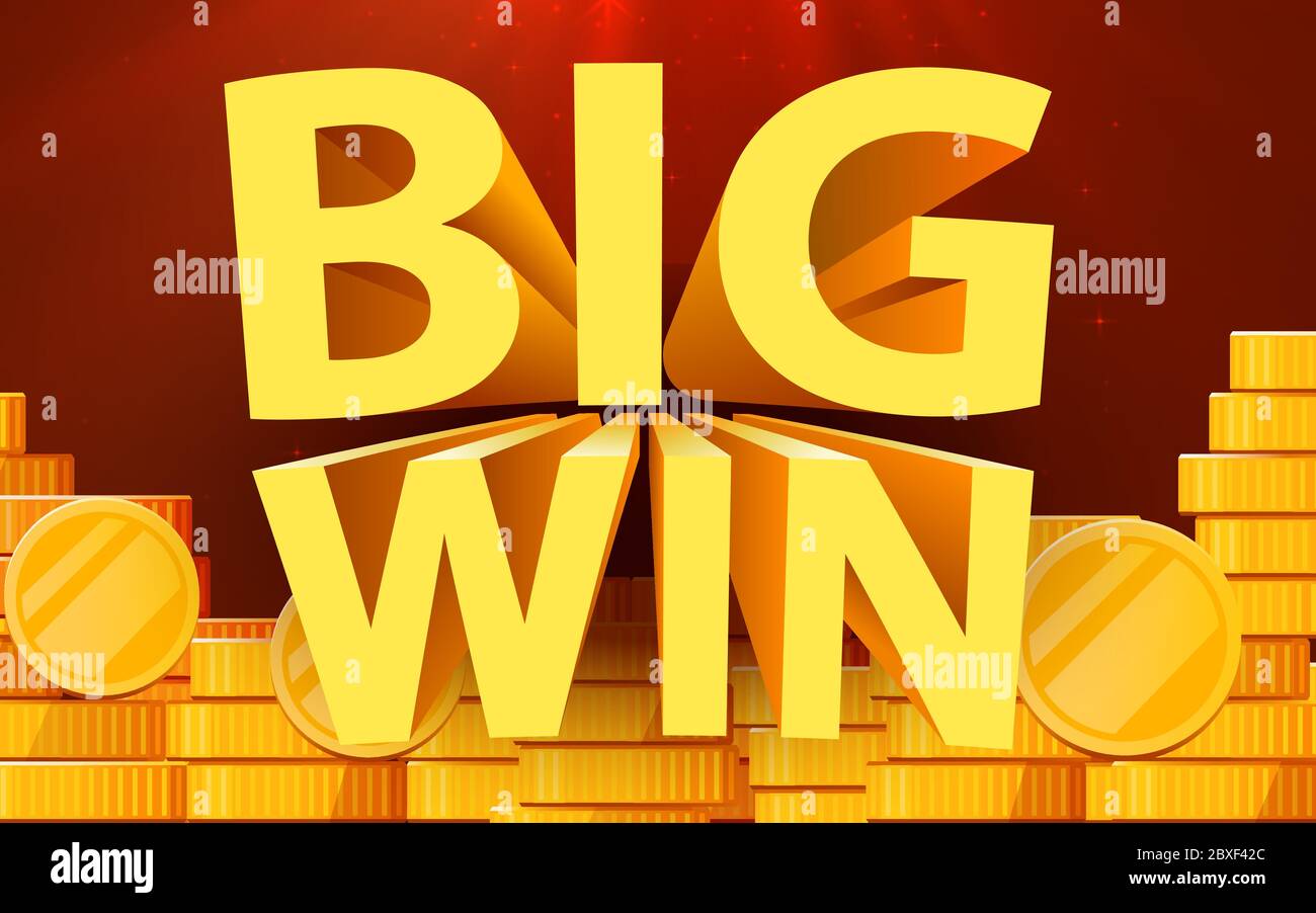 Big win sign with gold realistic 3d coins background. Jackpot concept ...