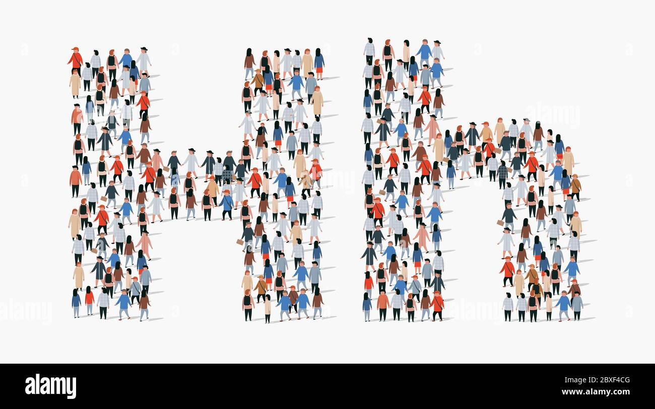 Large group of people in letter H form. Vector seamless background ...
