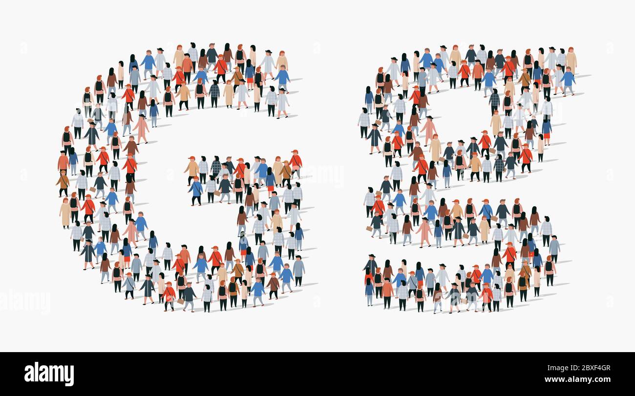 Large group of people in letter G form. Vector seamless background ...