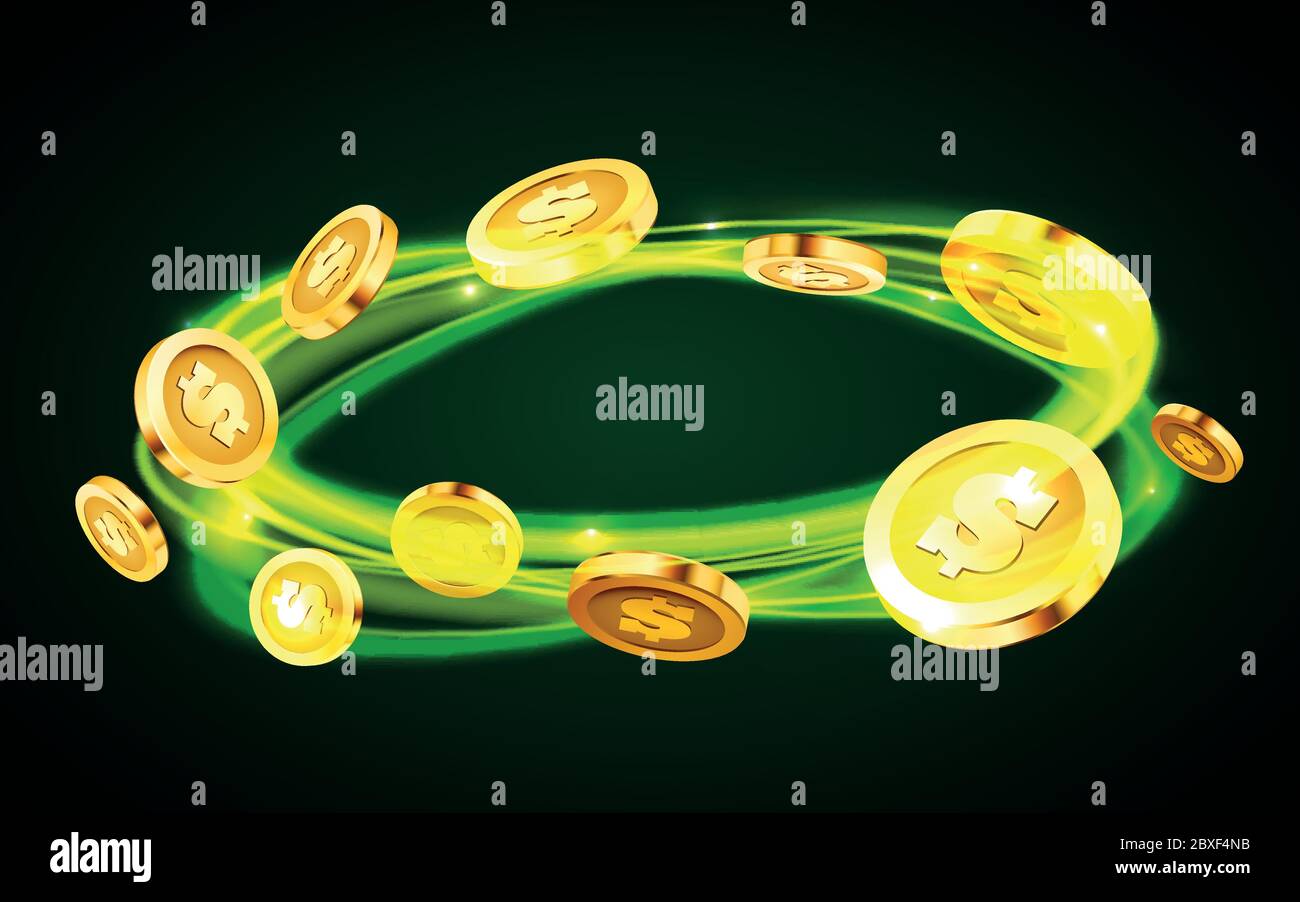 Coin swirl. Falling coins, falling money, flying gold coins, golden ...