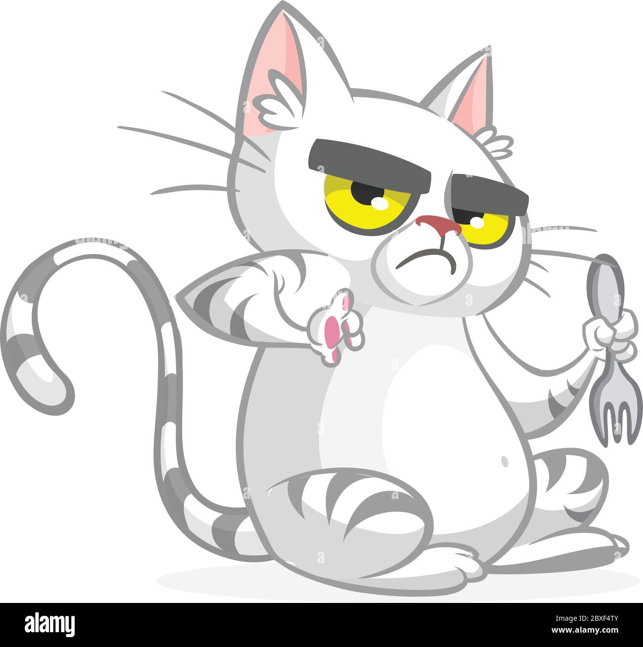 Cute and funny cartoon cat holding fork. Vector illustration Stock ...