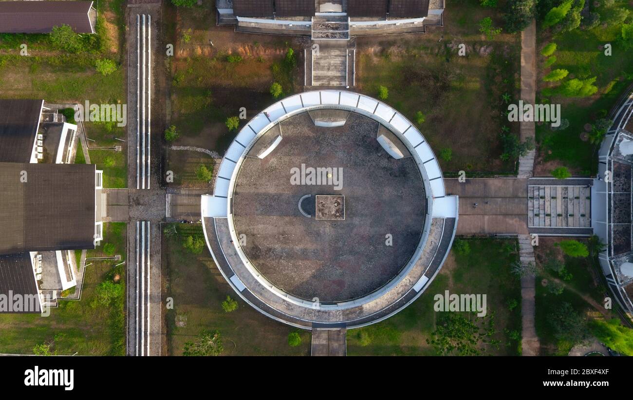 Aerial view of Al Abrar Mosque with forest background in the month of ...