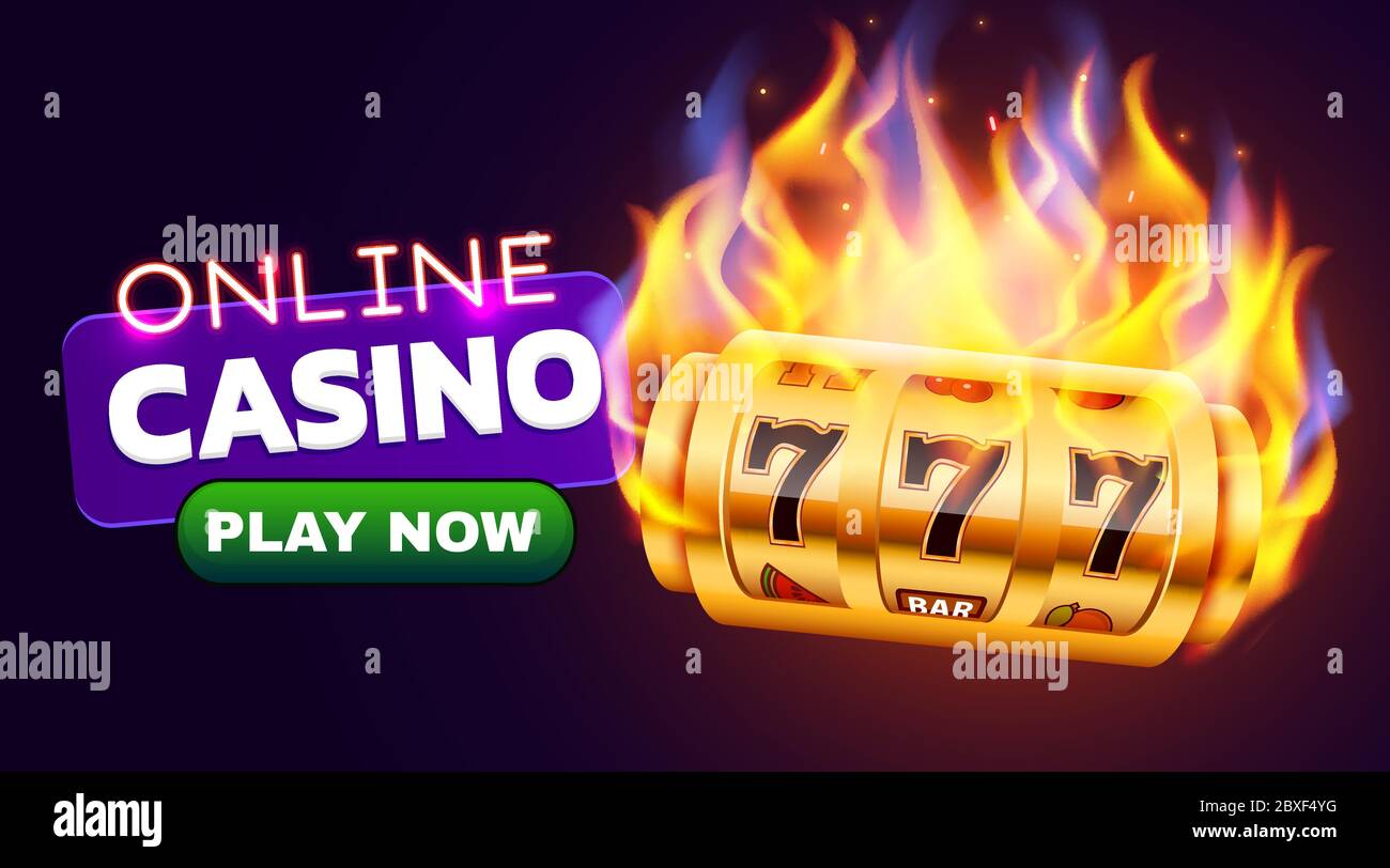 Burning slot machine wins wins the jackpot. Fire casino concept. Hot ...