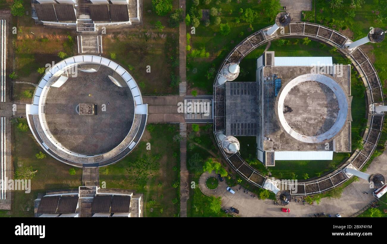Aerial view of Al Abrar Mosque with forest background in the month of ...