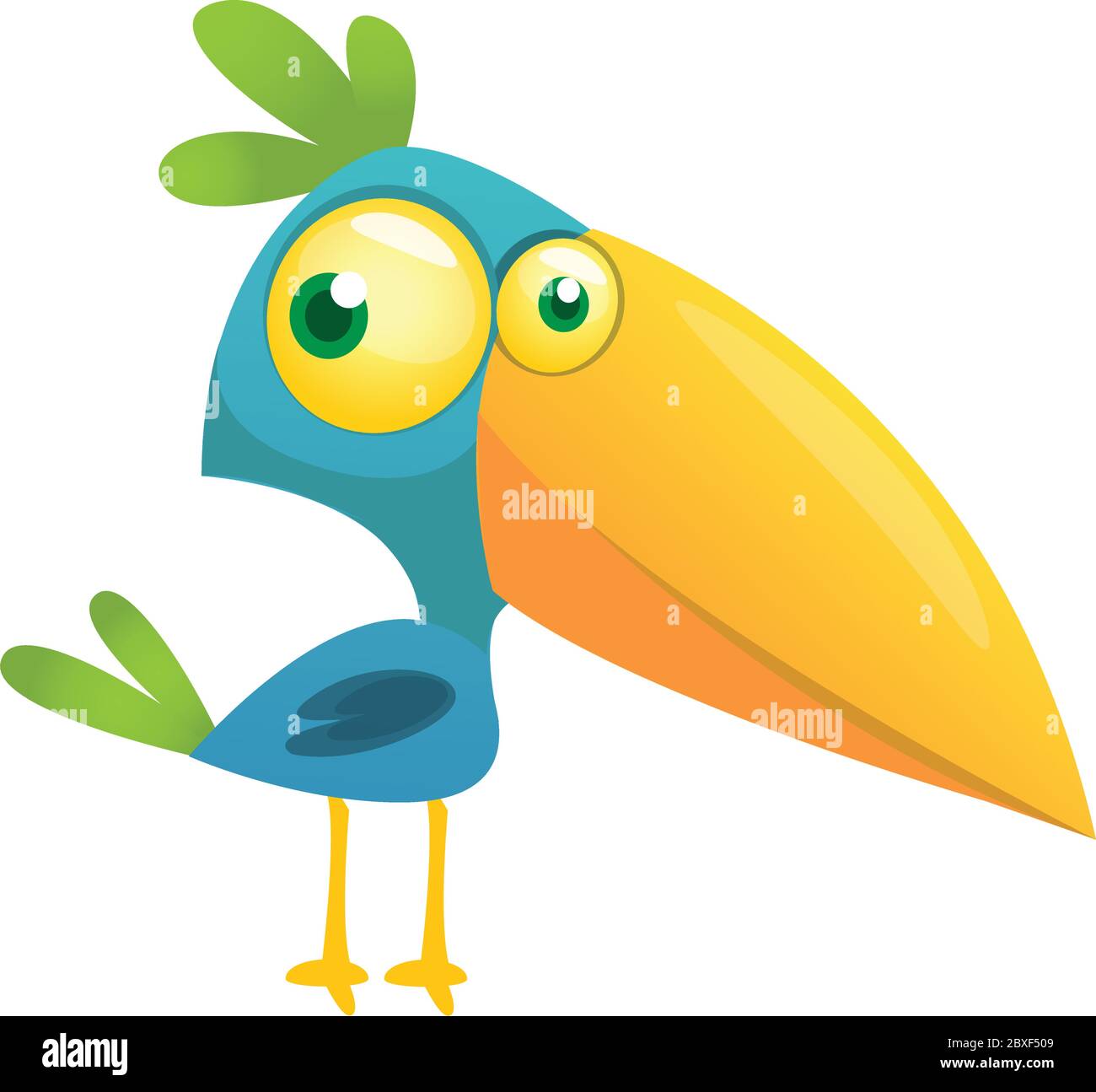 Funny blue bird cartoon. Vector illustration of jungle blue bird ...