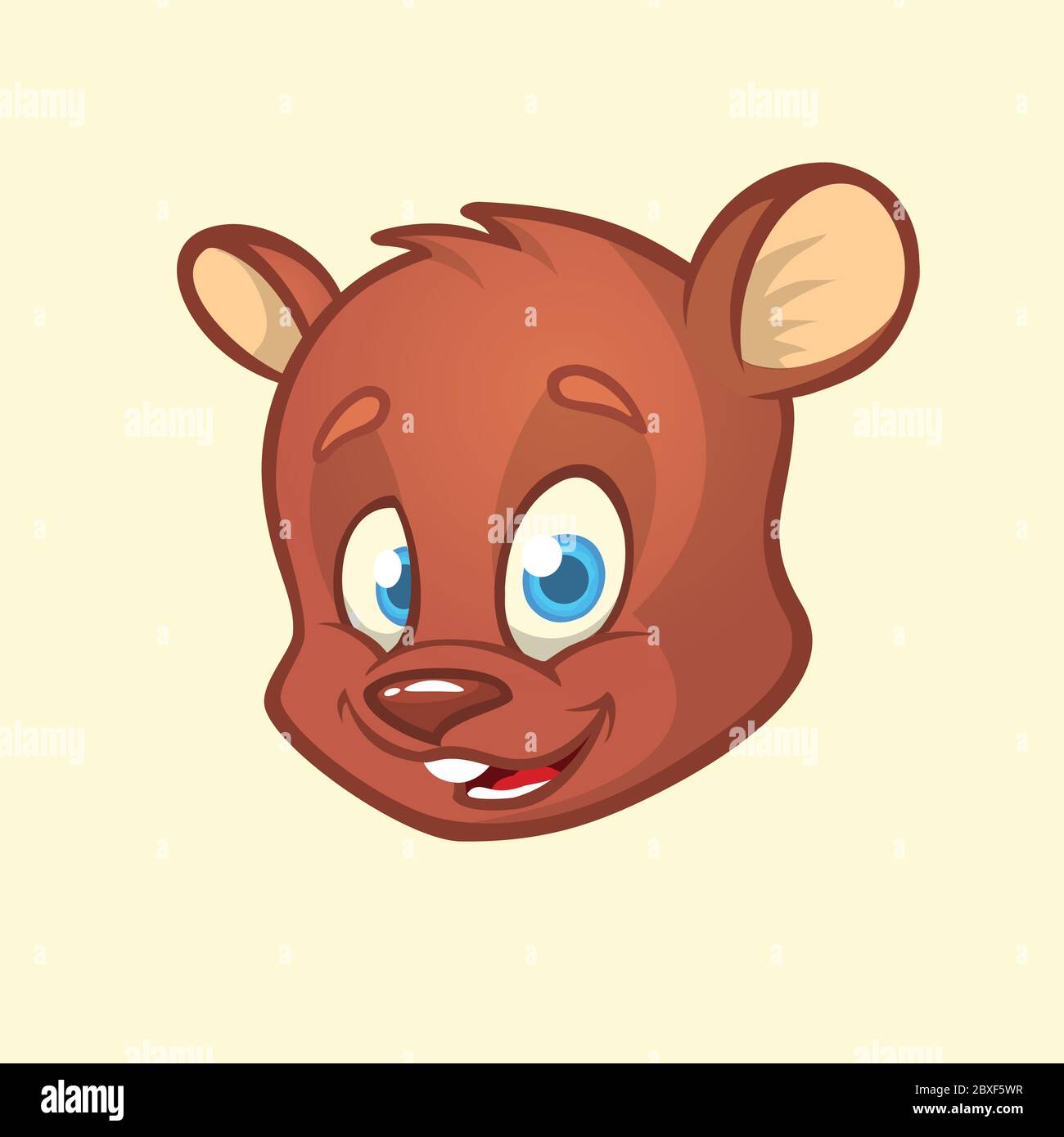 Cartoon bear head. Vector illustration of brown smiling bear. Bear icon ...