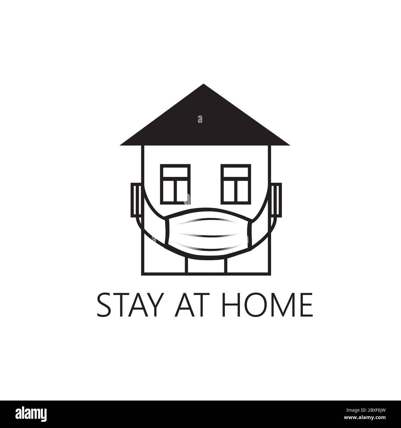 Quarantine sign. Crestative symbol with house, wearing medical mask and ...