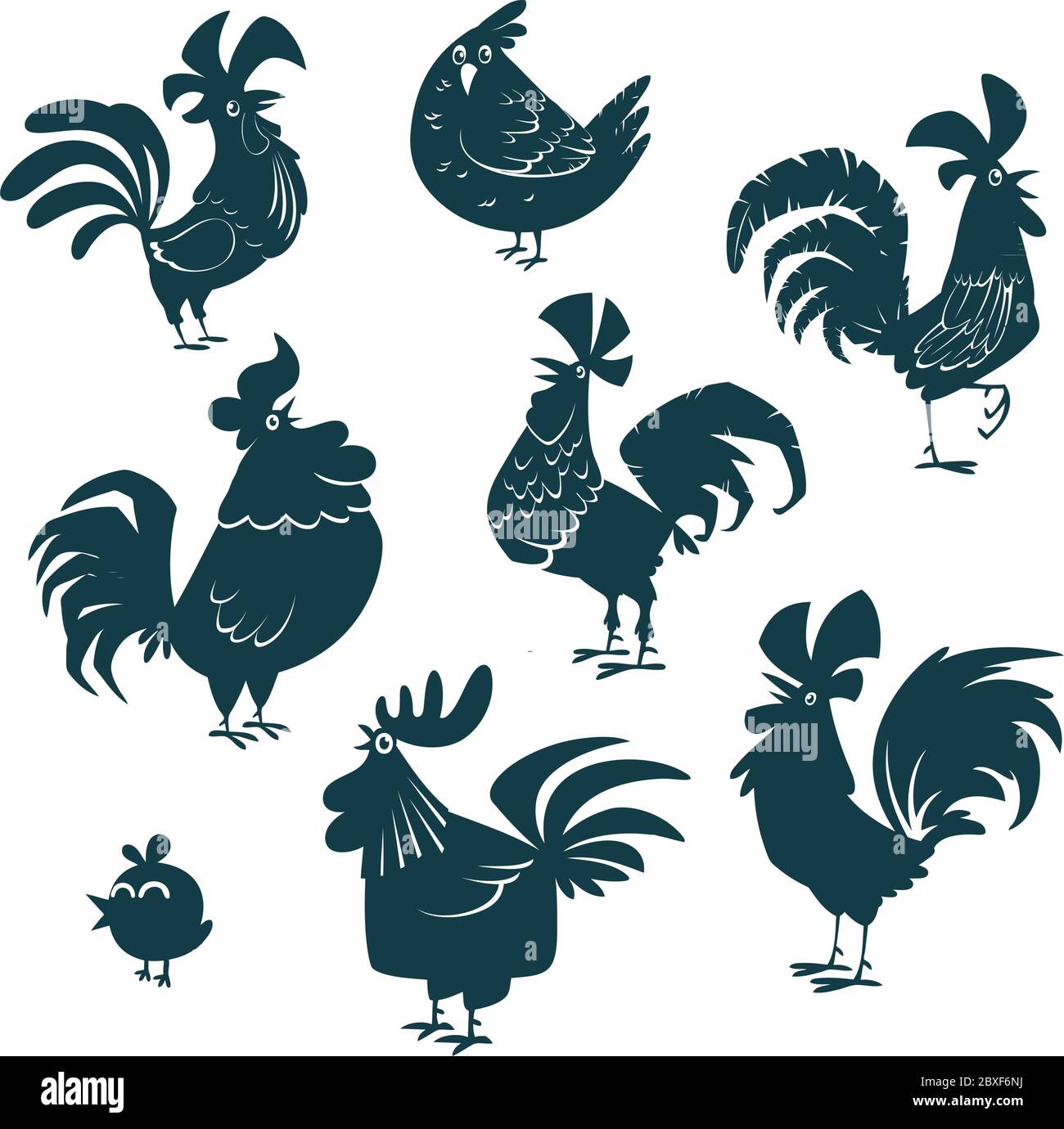 Chicken, hen, roosters set. Poultry vector collection silhouettes Stock ...