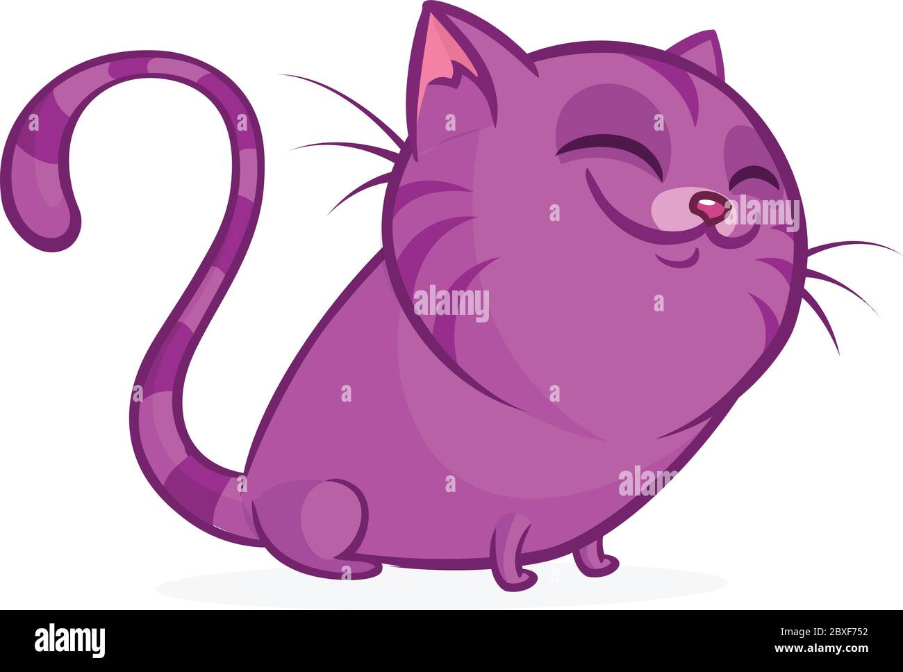 Cartoon pretty purple fat cat. Fat striped cat illustration isolated ...