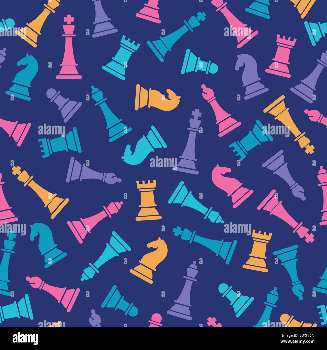 Seamless vector pattern with colored chess on blue. Chess pieces ...