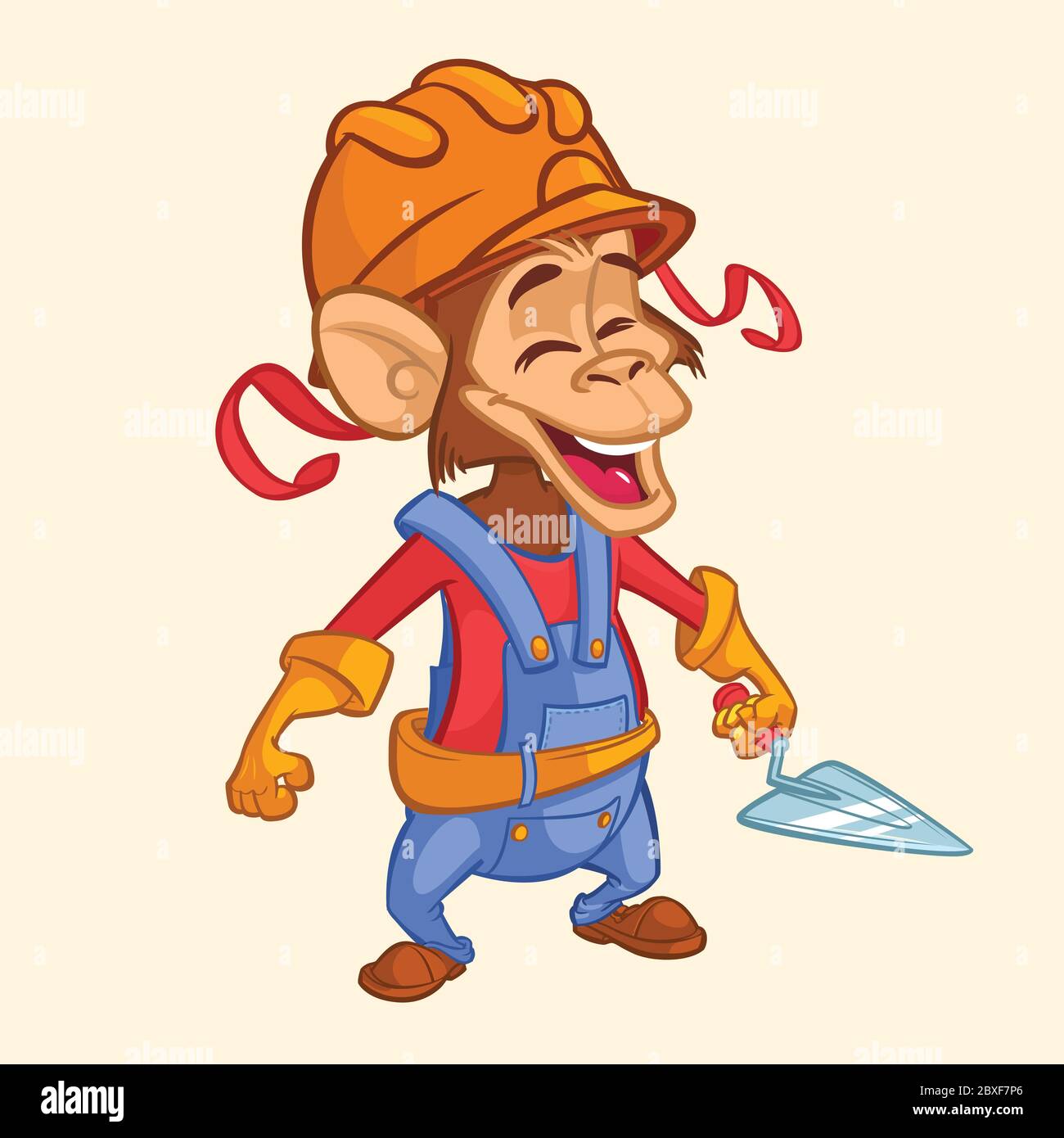 Cartoon construction worker monkey with a trowel. Vector illustration ...