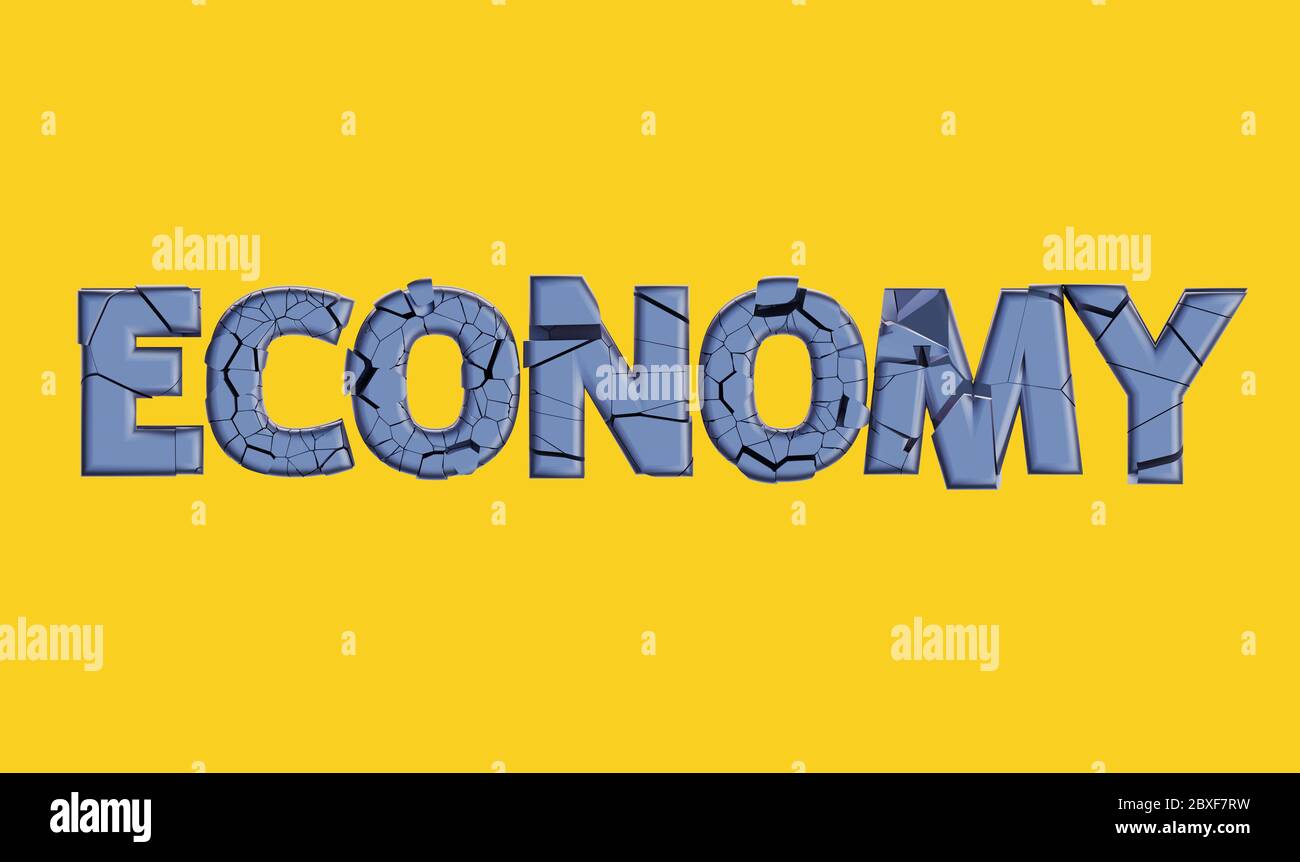 Cracked letters word Economy isolated on white. Broken economics ...