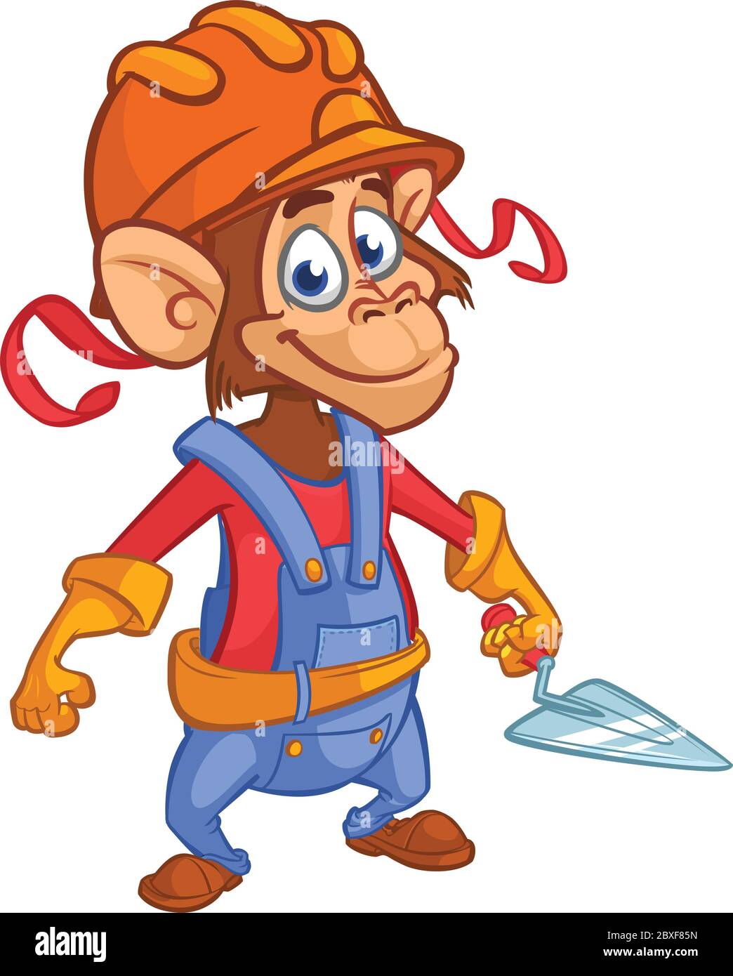 Cartoon construction worker monkey with a trowel. Vector illustration ...