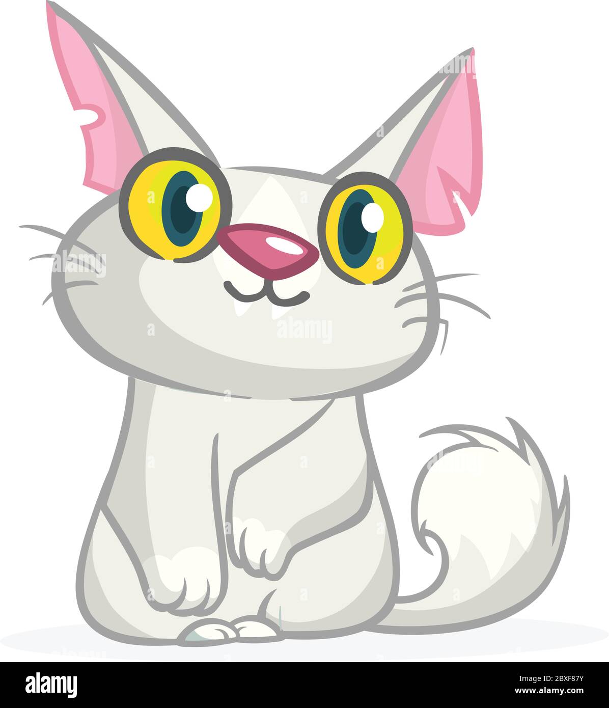 Cartoon pretty white fat cat sitting. Fat cat illustration isolated ...