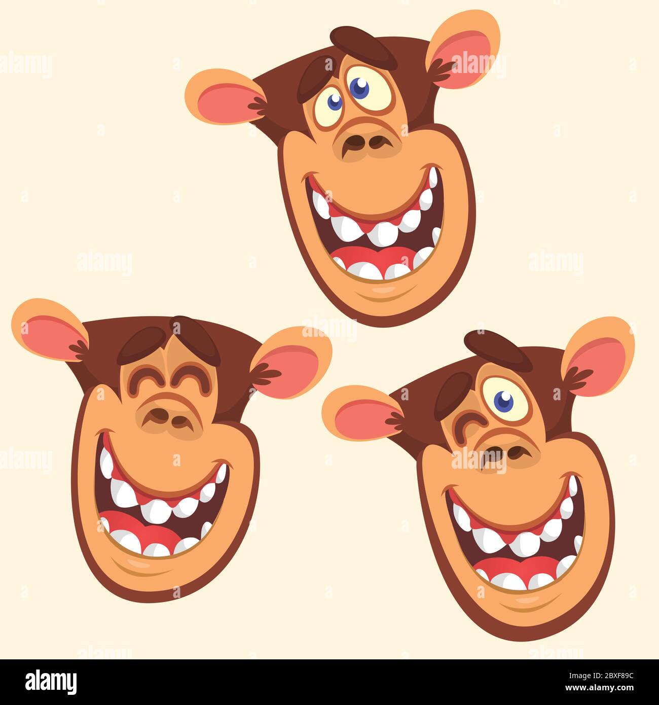 Set of three monkey heads icons. Funny monkeys with different ...