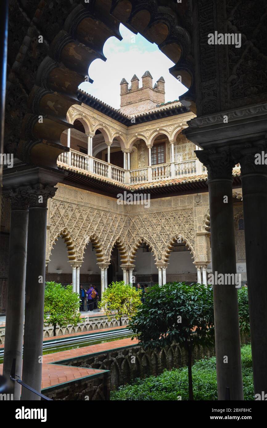 The Alcazar of Seville. Palace complex in Seville, Spanish Andalusia ...
