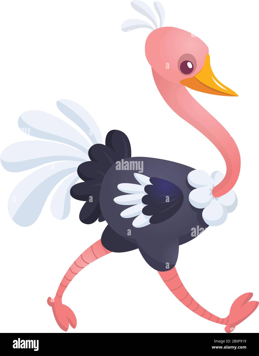 Cute cartoon ostrich character. Wild animal collection. Baby education ...