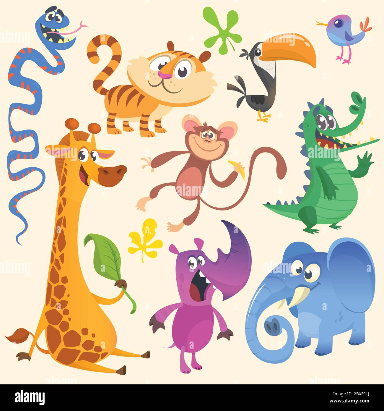 Cartoon African or jungle animal set. Wild cartoon cute animals ...