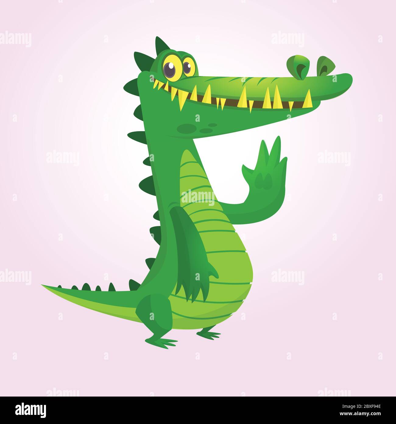 Cute cartoon crocodile. Vector illustration of a green crocodile waving ...