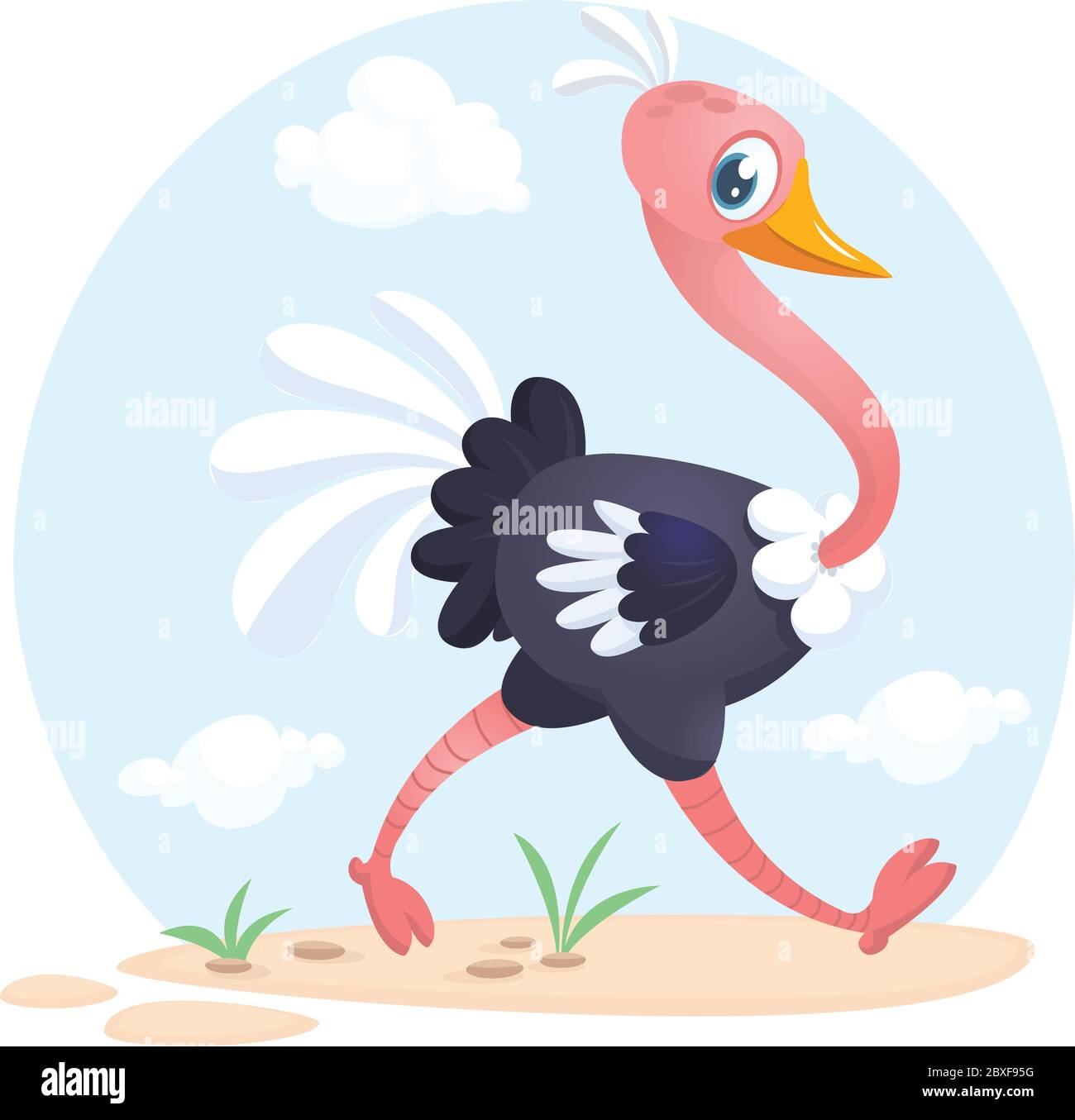 Cute cartoon ostrich character. Wild animal collection. Baby education ...