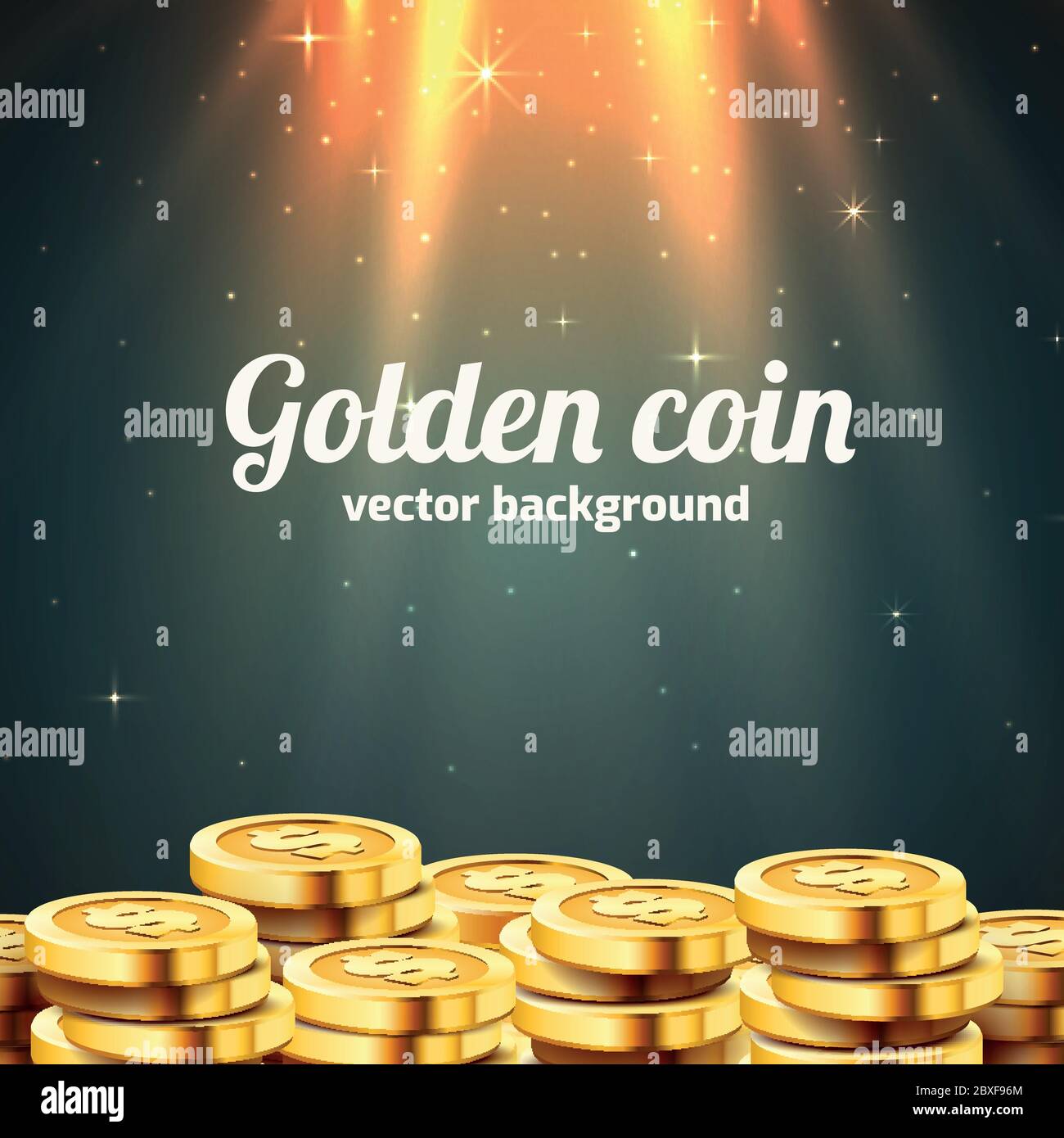A lot of coins with light beam. Jackpot or success concept. Modern ...