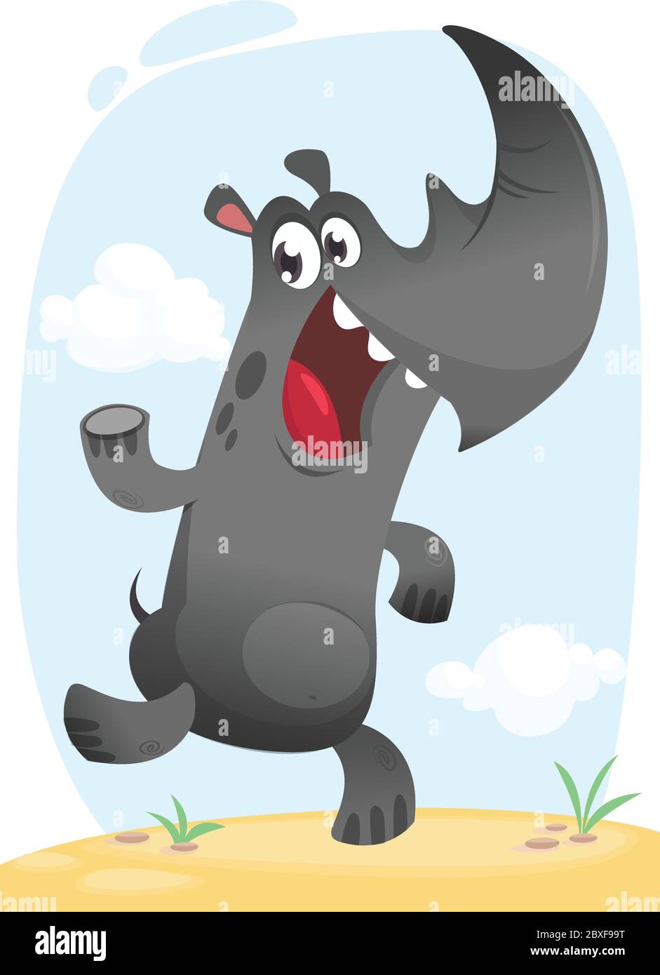 Funny cartoon rhino dancing. Wild tropic animal collection. Isolated on ...