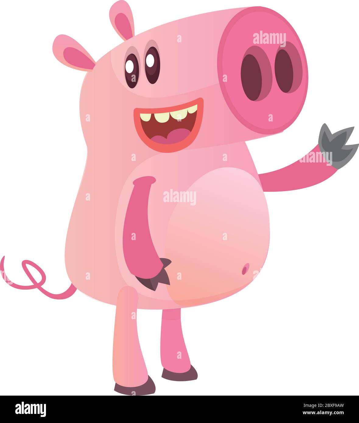 Happy cartoon pig presenting. Farm animals. Vector illustration of a ...