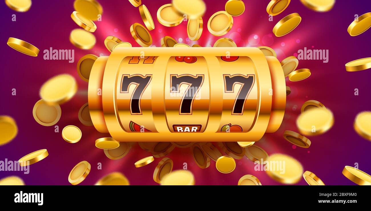 Golden slot machine with flying golden coins wins the jackpot. Big win ...