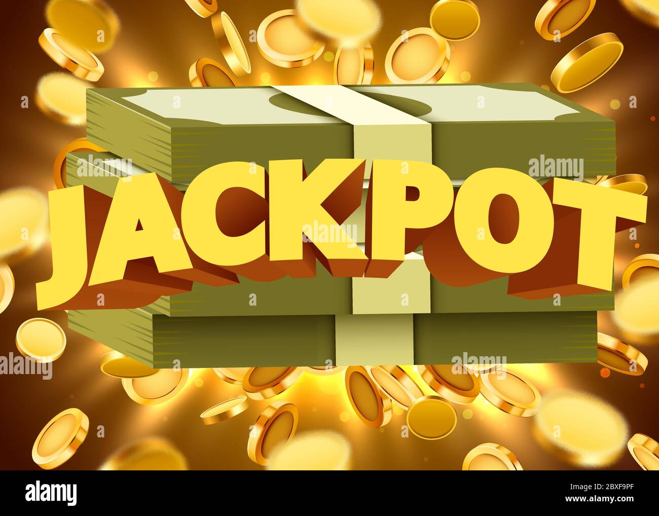 Jackpot sign with gold realistic 3d coins background. Vector ...