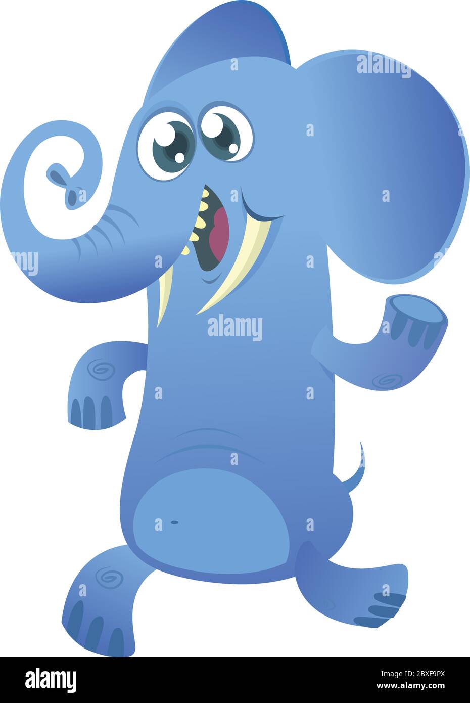 Cute cartoon blue elephant. Vector illustration with simple gradients ...