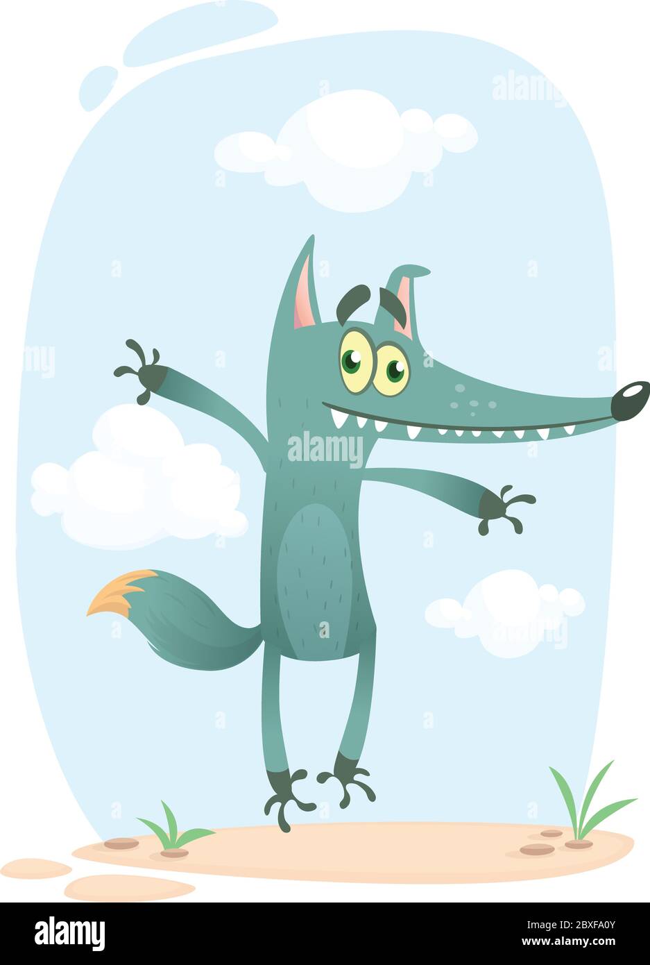 Cartoon funny wolf or coyote. Vector illustration isolated on white ...
