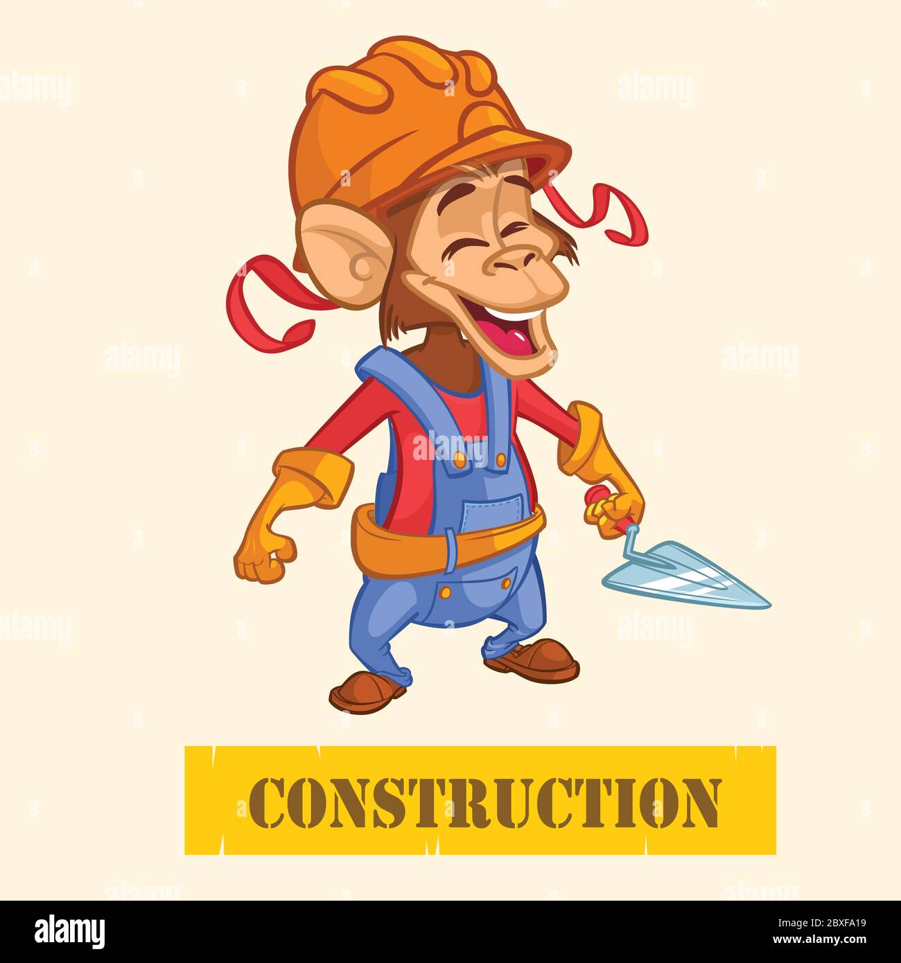 Cartoon engineer monkey with a trowel. Vector illustration with under ...