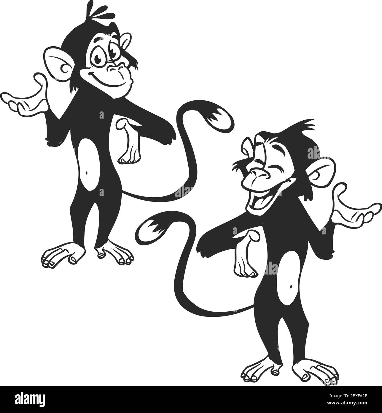 Set of cartoon monkey expression. Vector illustration outlined Stock ...
